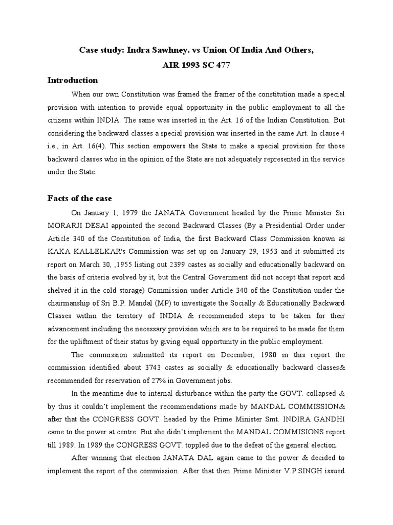 Indra Sawhney Case: Supreme Court Judgment | PDF | Constitutional Law ...