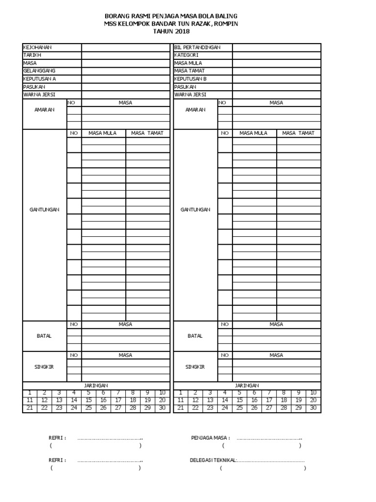 Borang Penjaga Masa Bola Baling | PDF