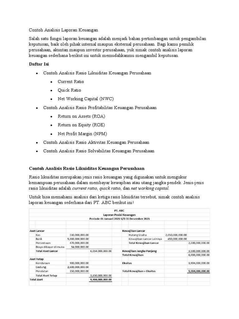 Contoh Analisis Laporan Keuangan | PDF