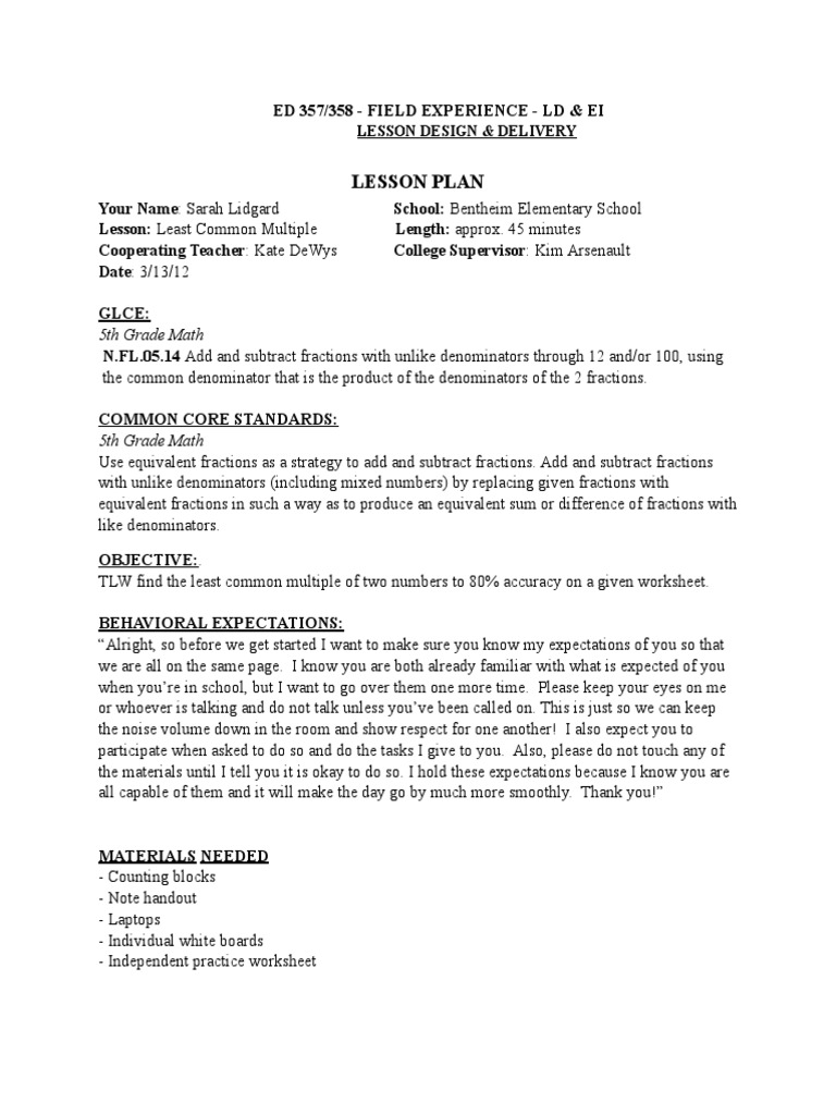 Least Common Multiple - 5th Grade | PDF | Numbers | Mathematics