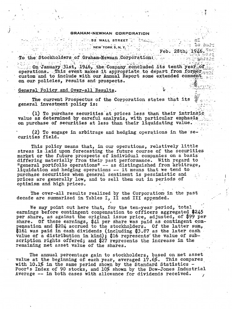 1946 Graham Newman Letter | PDF | Arbitrage | Dividend