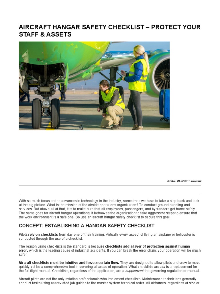 Aircraft Hangar Safety Checklist - Protect Your ST | PDF | Personal ...