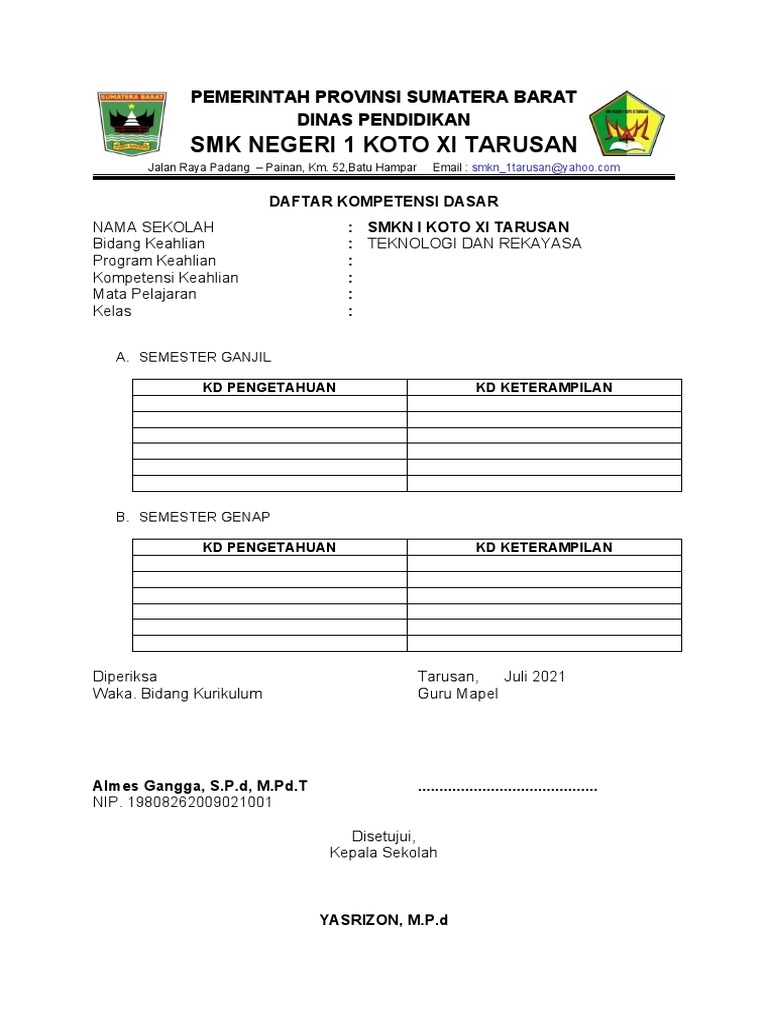 Format Daftar KD | PDF