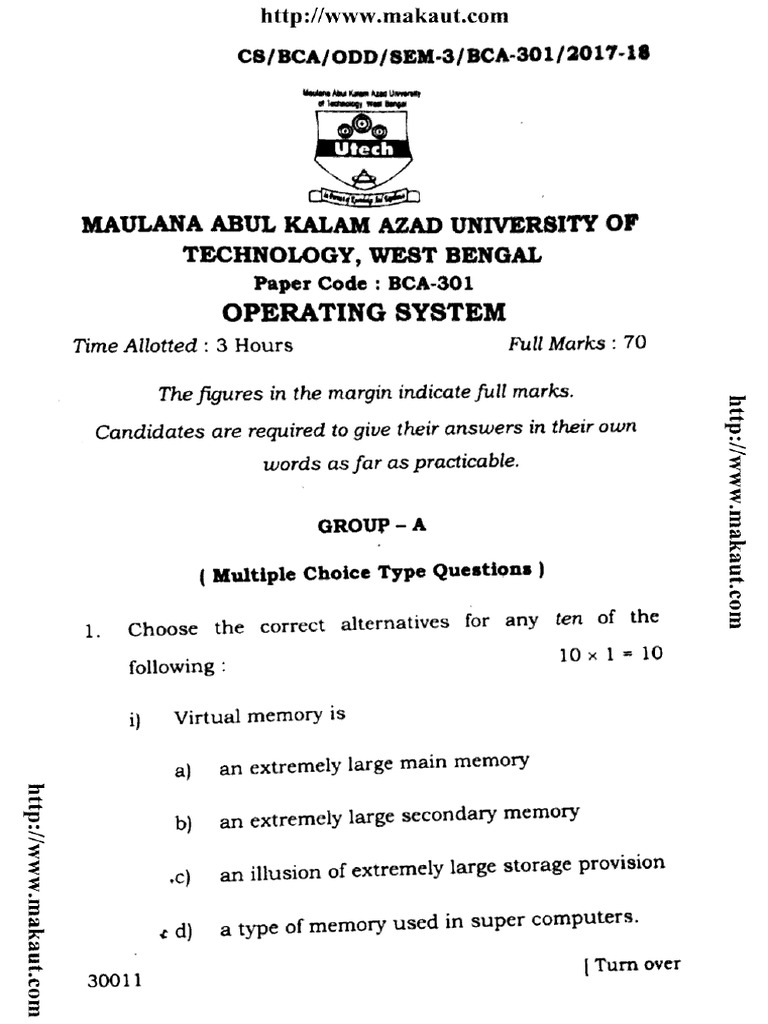 Bca 3 Sem Operating System Bca 301 2018 | PDF
