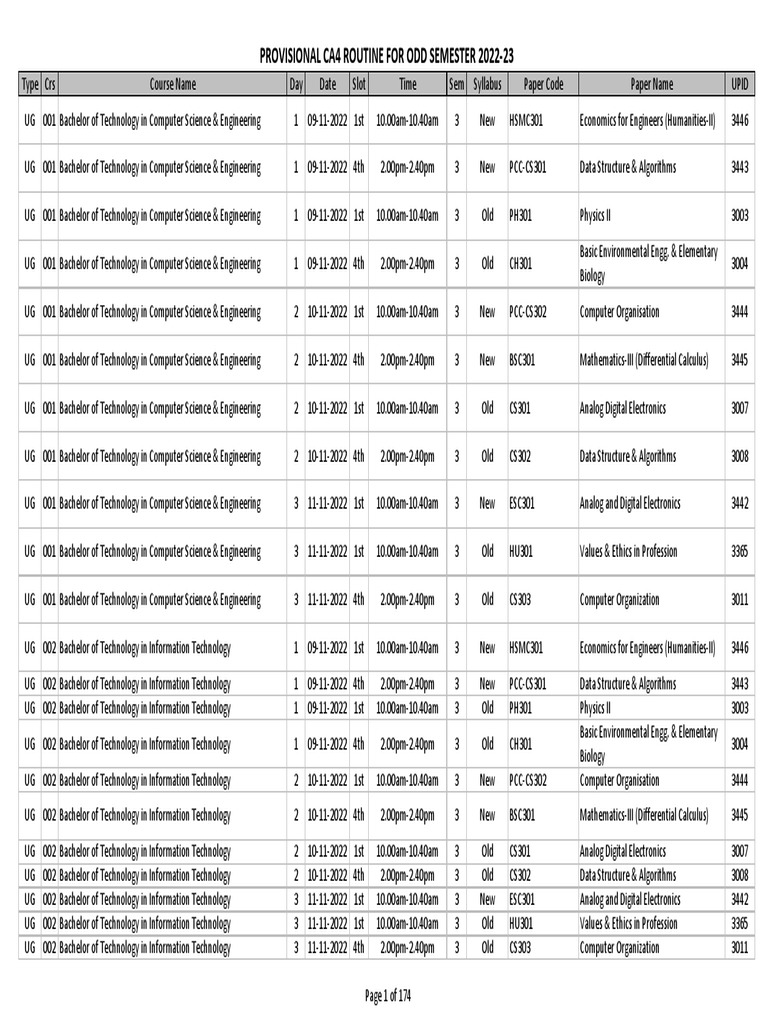 Provisional Routine CA4 Odd 2022-23 | PDF | Engineering | Information Technology