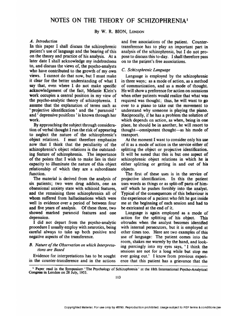 Bion - Notes - On - Theory - of - Schizophrenia 8 | PDF ...