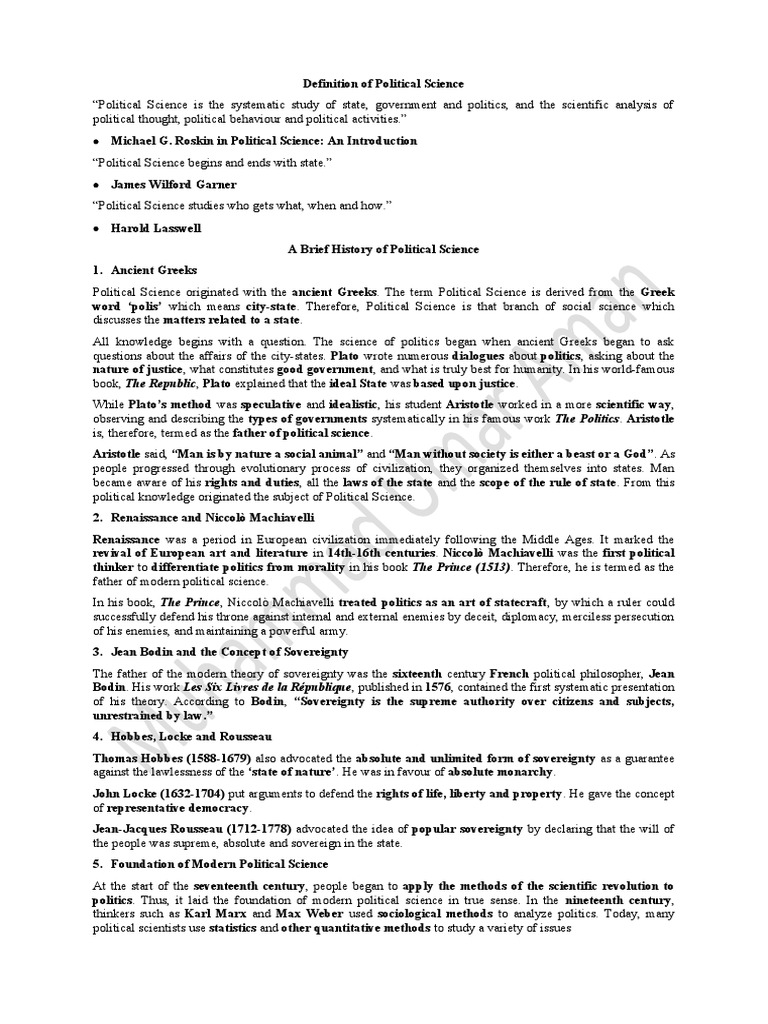 Definition, Nature, Scope and Sub-Fields of Pol. Science | PDF