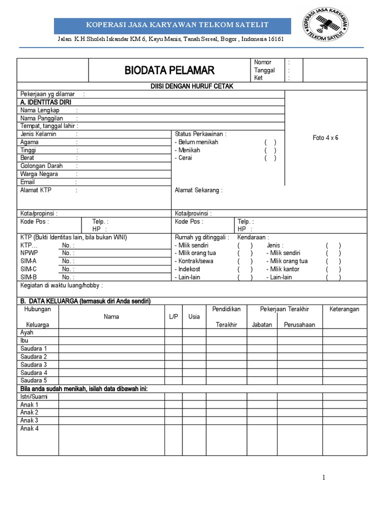 Biodata Pelamar - Perekrutan Baru | PDF