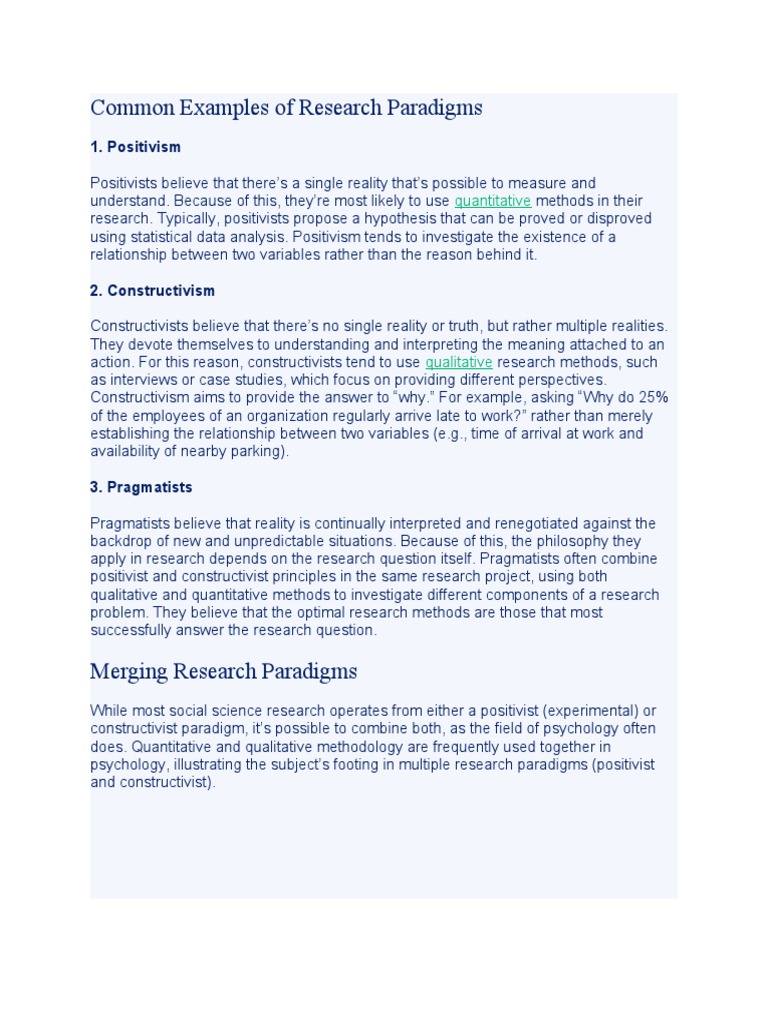 Research Paradigms: Positivism, Constructivism, Pragmatism | PDF ...