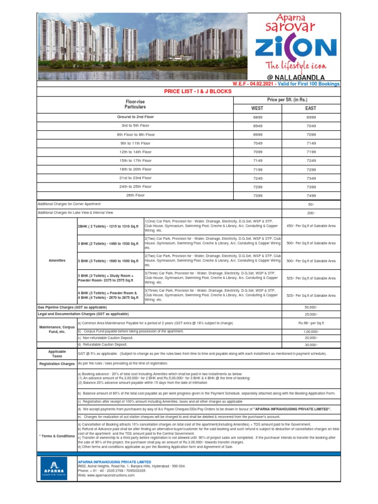 Aparna Zicon Price and Floor Plans | PDF | Payments | Cheque