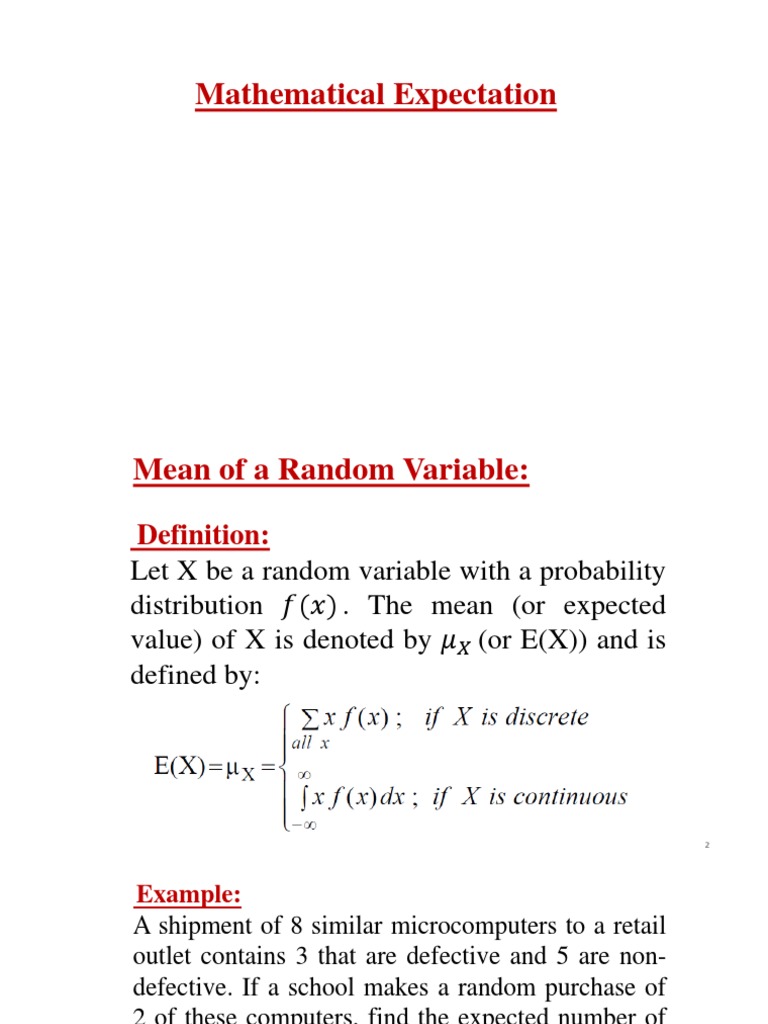 Mathematical Expectation Pdf Variance Expected Value