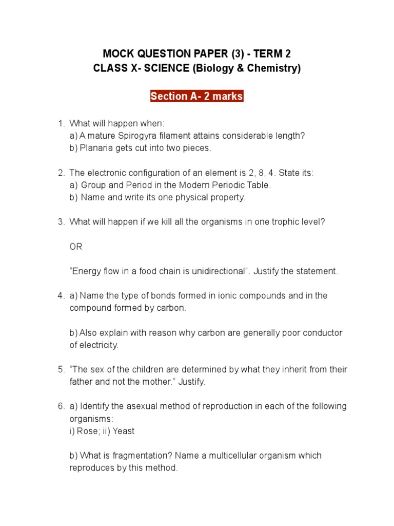 Mock Question Paper (3) - Term 2 | PDF | Chemical Compounds | Ionic Bonding Mock Question Paper (3) - Term 2 | PDF | Chemical Compounds | Ionic Bonding