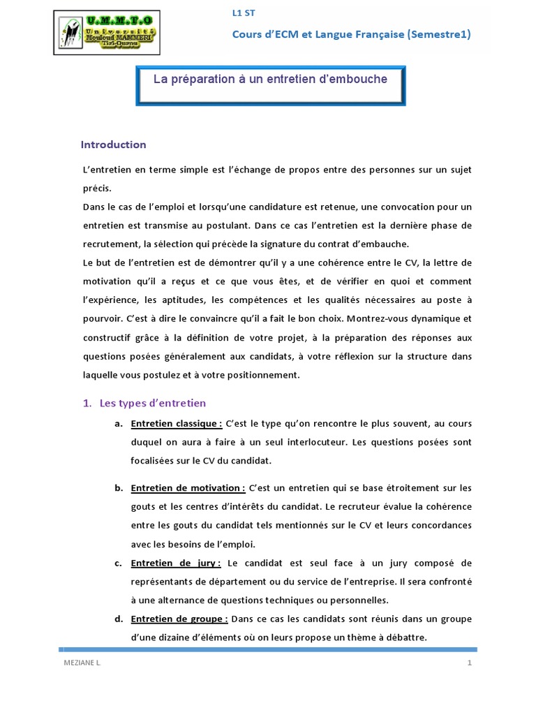 Guide de préparation à l'entretien d'embauche | PDF | Affaires ...