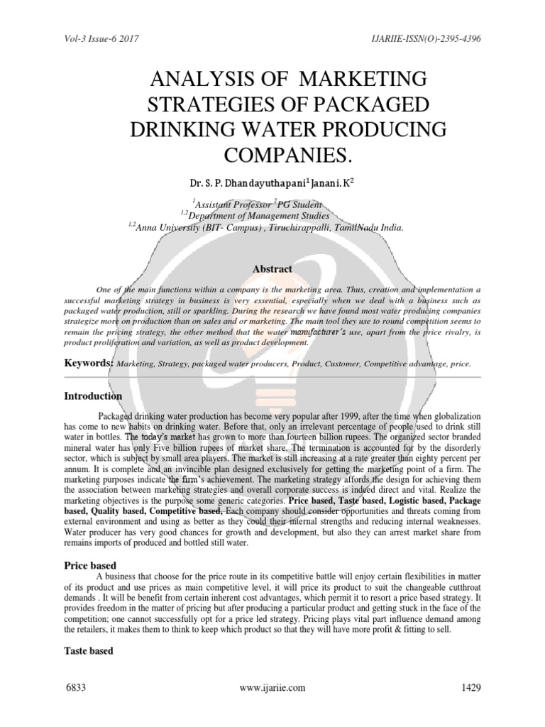 ANALYSIS OF MARKETING STRATEGIES OF PACKAGED DRINKING WATER PRODUCING ...