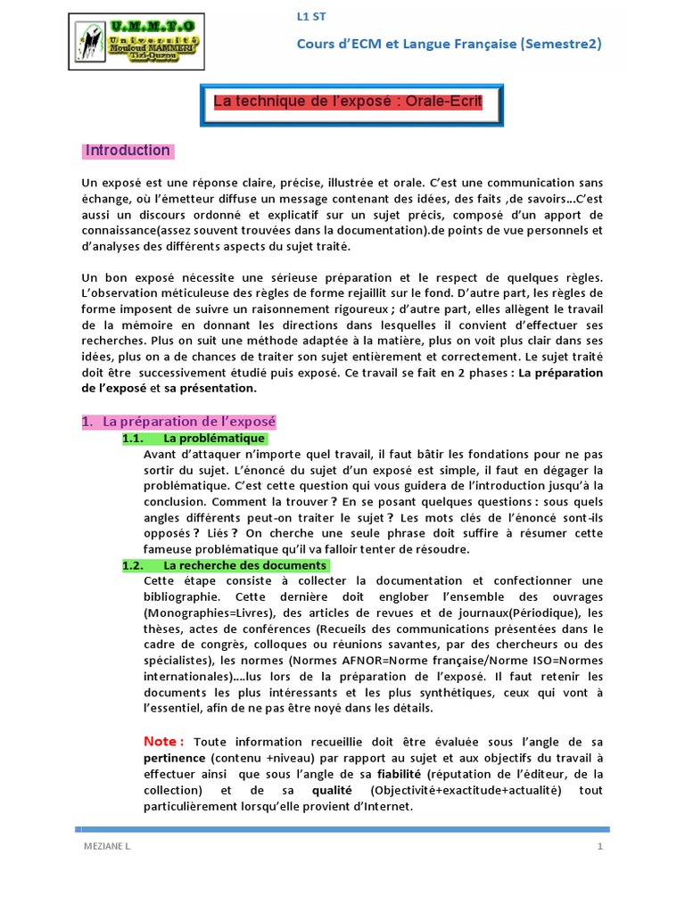 Méthodologie de l'exposé écrit et oral | PDF | Langue française | Mise ...