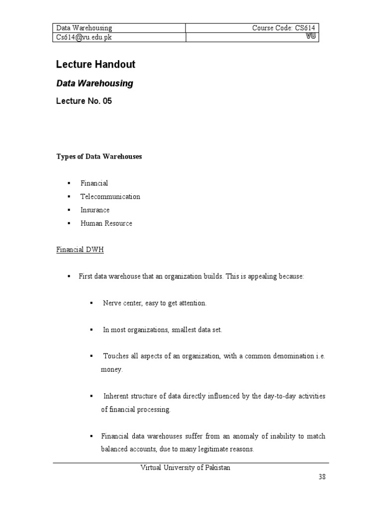 Lecture No. 05 Data Warehouse | PDF | Interest | Data Warehouse Lecture No. 05 Data Warehouse | PDF | Interest | Data Warehouse