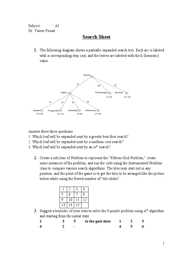 AI Sheet Search | PDF | Algorithms And Data Structures | Discrete ...