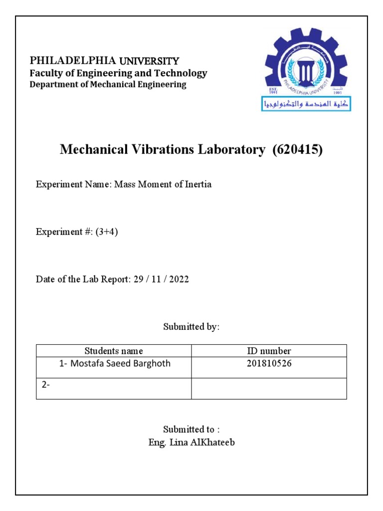 Lab Report Vibrations Autorecovered Pdf Beam Structure Center Of Mass 