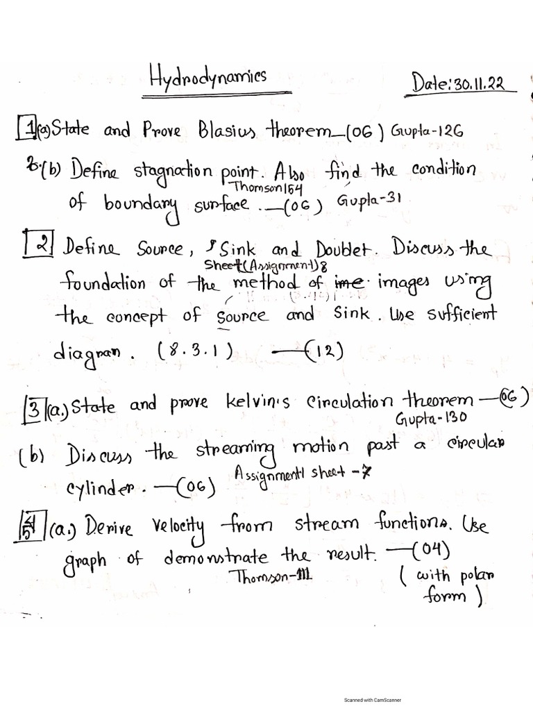 Hydrodynamics Special Question and Ans | PDF