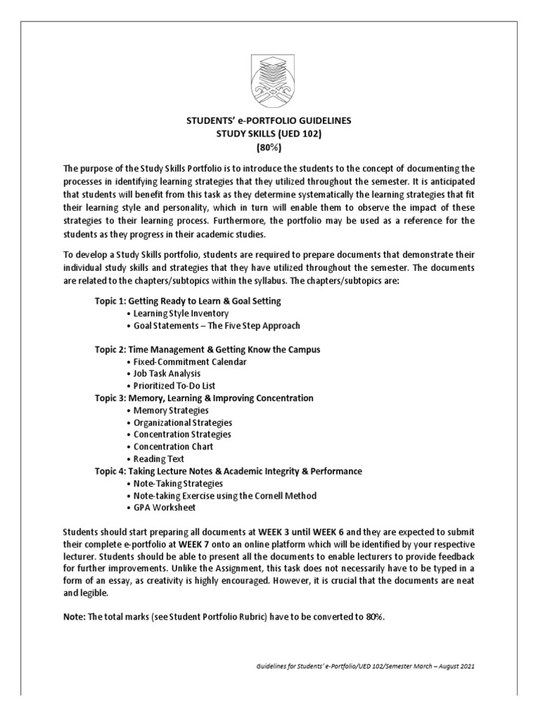 e-Portfolio Guidelines for UED 102 | PDF | Study Skills | Time Management