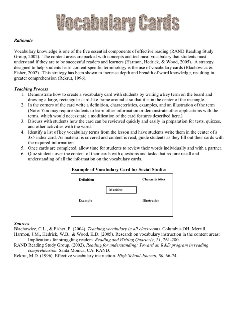 Vocabulary Cards | PDF