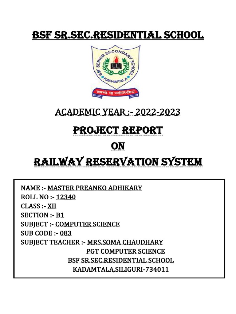 Railway Reservation System Project Report Pdf Software Testing
