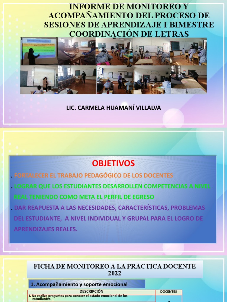 Informe de Monitoreo A La Práctica Docente en | PDF | Método de enseñanza | Evaluación