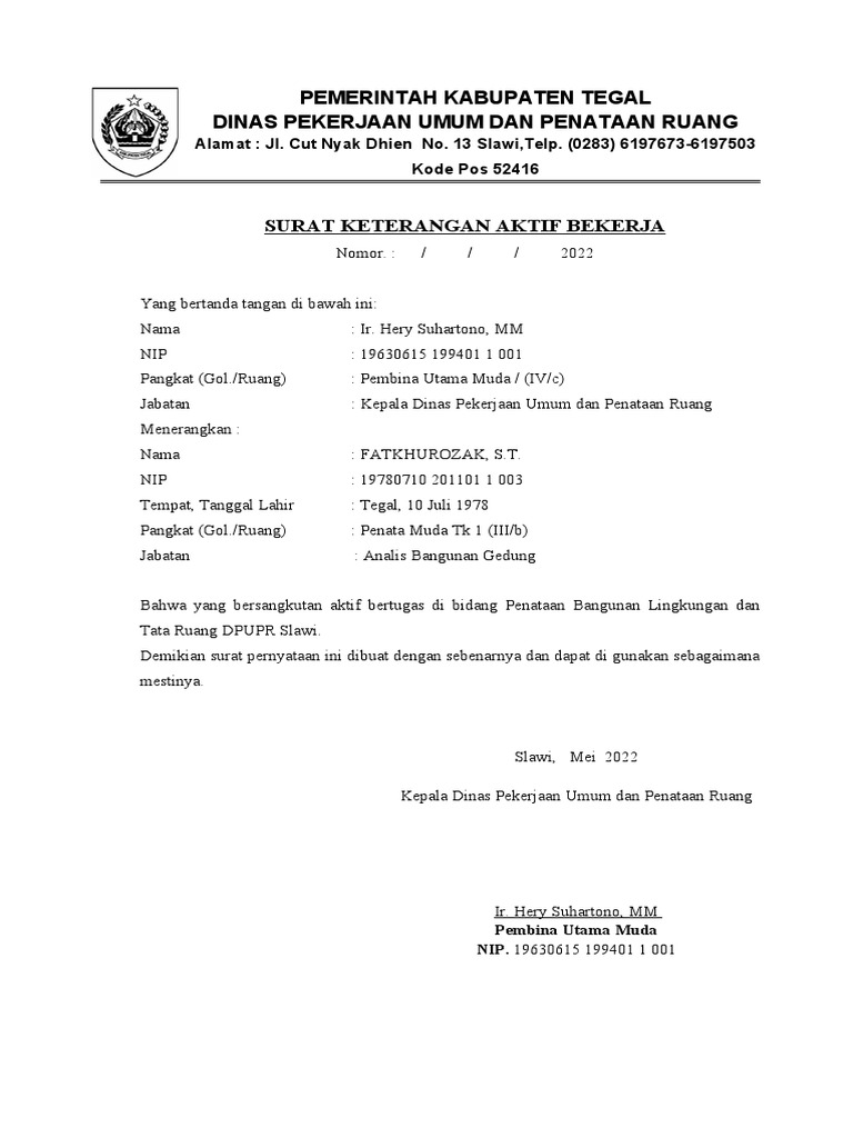Surat Keterangan Aktif Bekerja | PDF