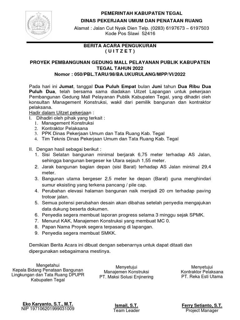 Berita Acara UITZET | PDF