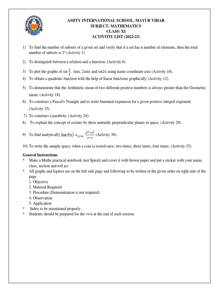 List of Activites For Class XI | PDF | Teaching Methods & Materials
