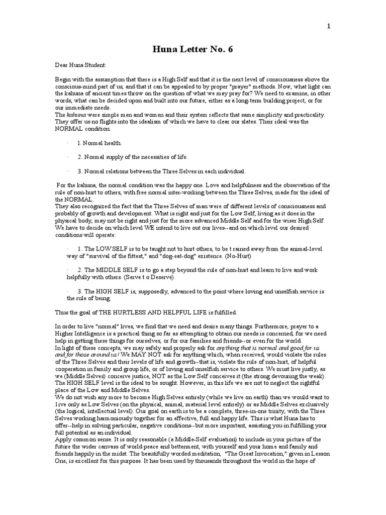 Huna Letter 6 | PDF | Prayer | Self
