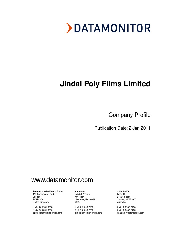 Jindal Poly Films Limited | PDF | Aluminium Foil | Forecasting