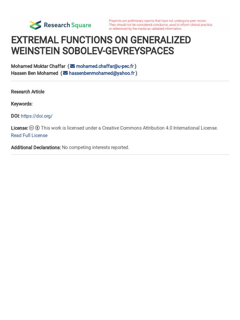 Extremal Functions On Generalized Weinstein Sobole | PDF | Mathematical Analysis | Function ...