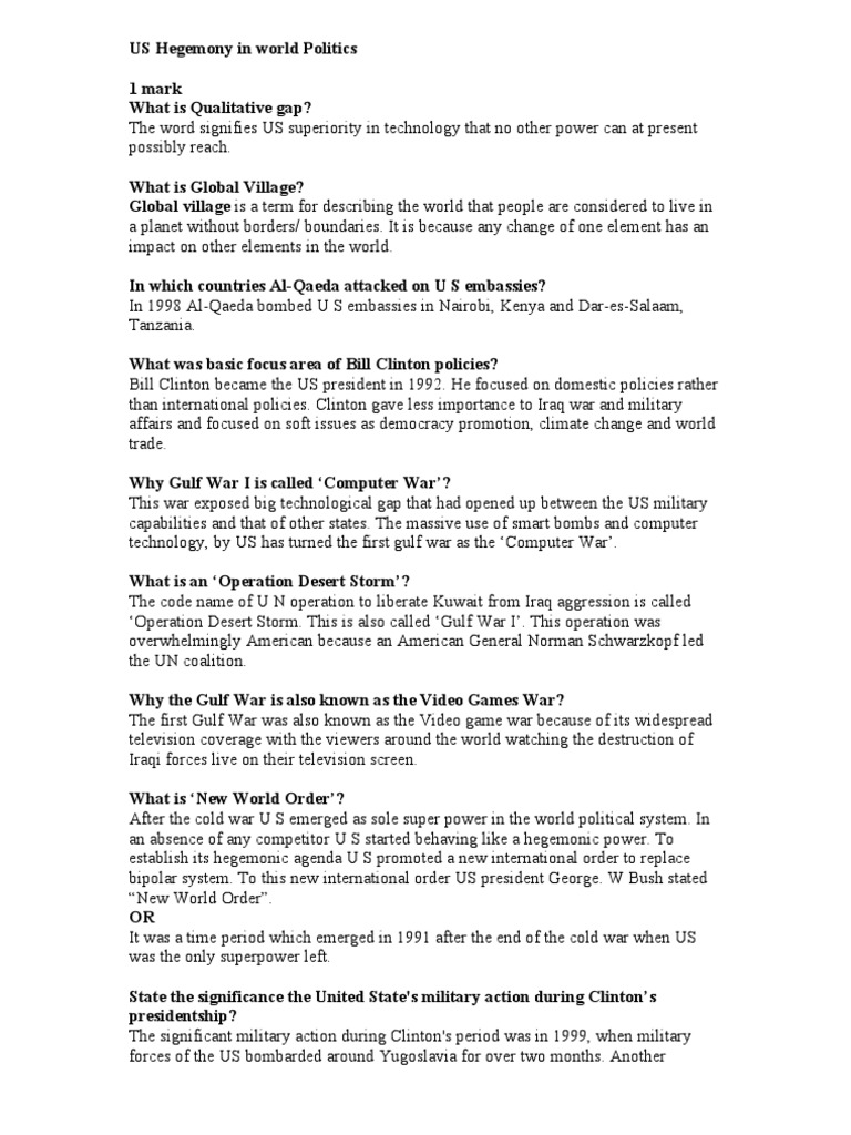 US Hegemony in Global Politics Explained | PDF | Hegemony | Gulf War