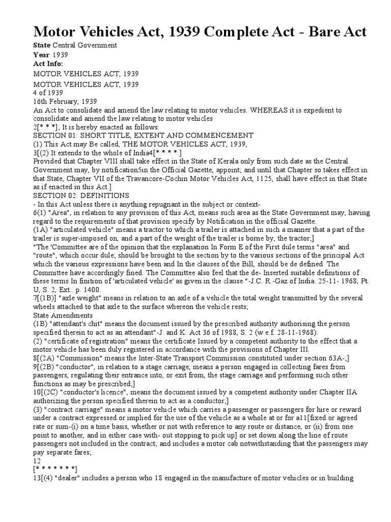 Motor Vehicles Act, 1939 Overview | PDF | Driver's License | License