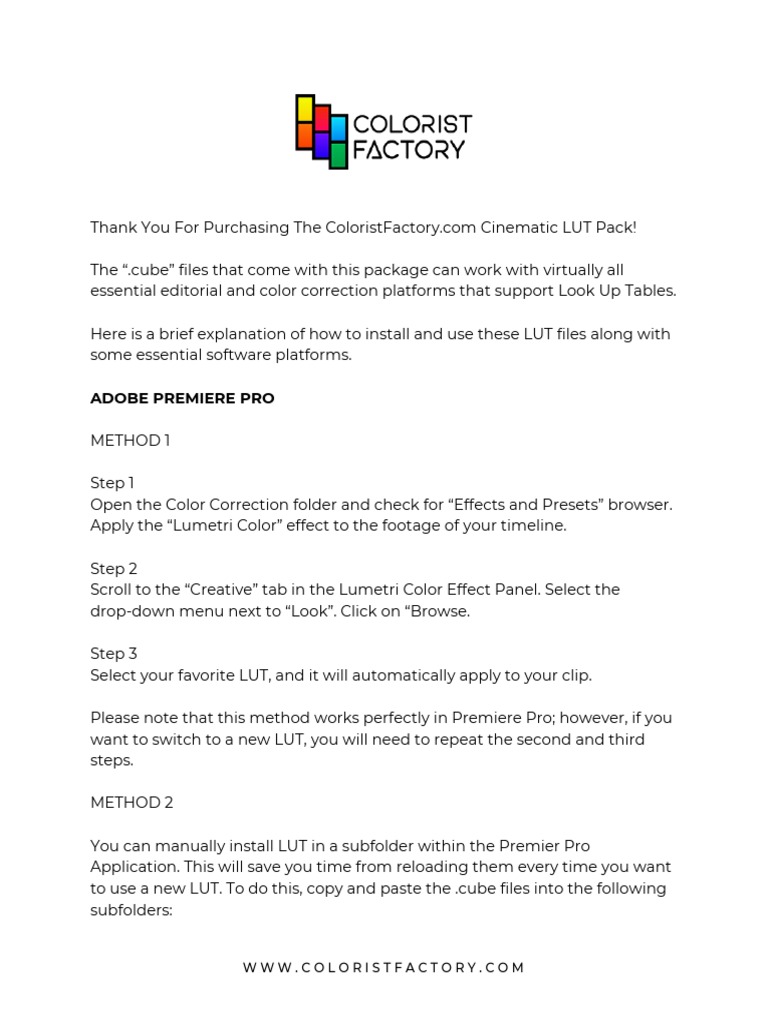 Cinematic LUT Pack Installation Guide | PDF | Adobe Photoshop ...
