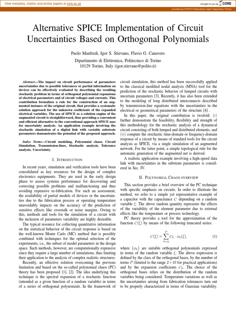 Alternative SPICE Implementation of Circuit Uncertainties Based On Orthogonal Polynomials | PDF ...