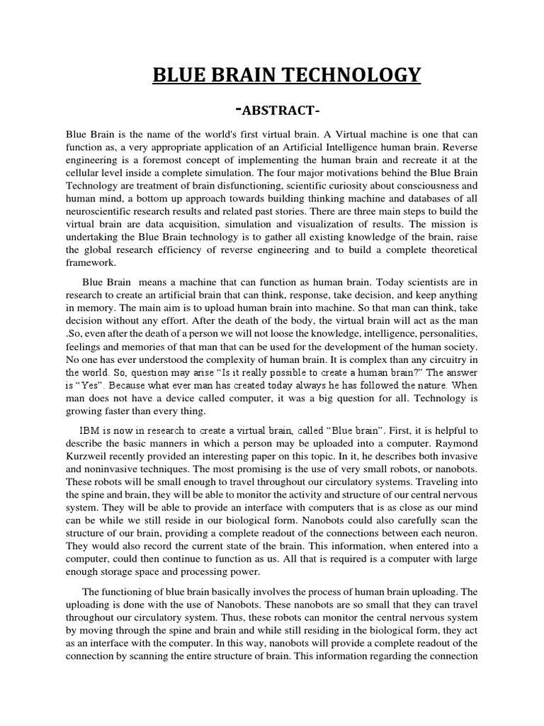 Blue Brain Technology | PDF | Brain | Artificial Intelligence