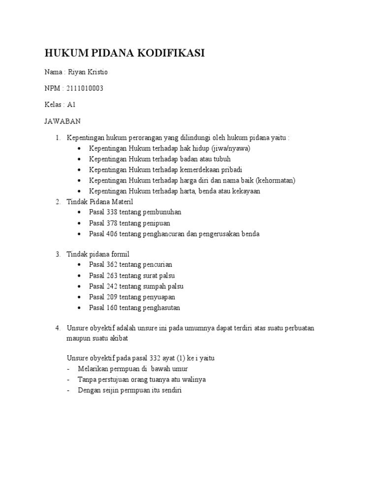 Perlindungan Hukum Pidana dan Tindak Pidana | PDF