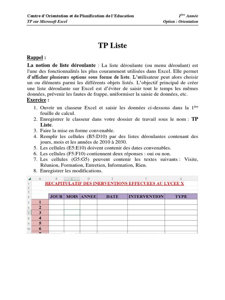 TP LISTE - Excel - O | PDF