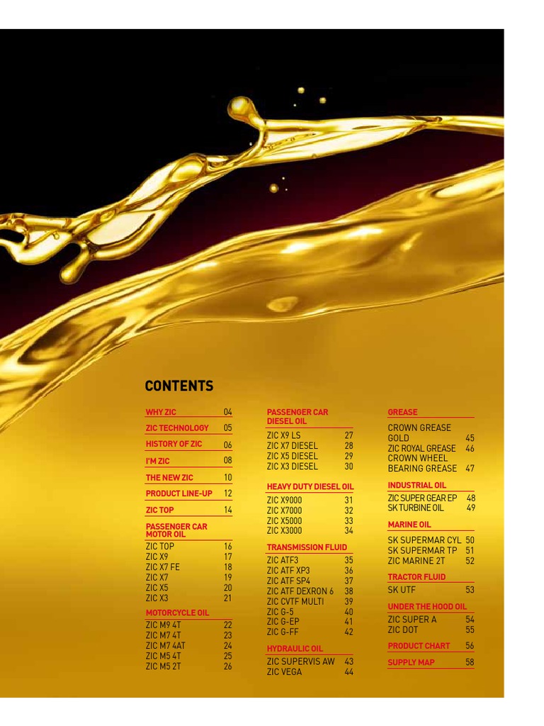 Zic Catalogue Contents | PDF | Motor Oil | Oils