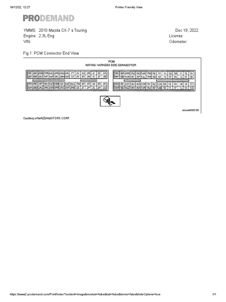 Print Mazda CX-7 PCM Connector End View Diagram | PDF