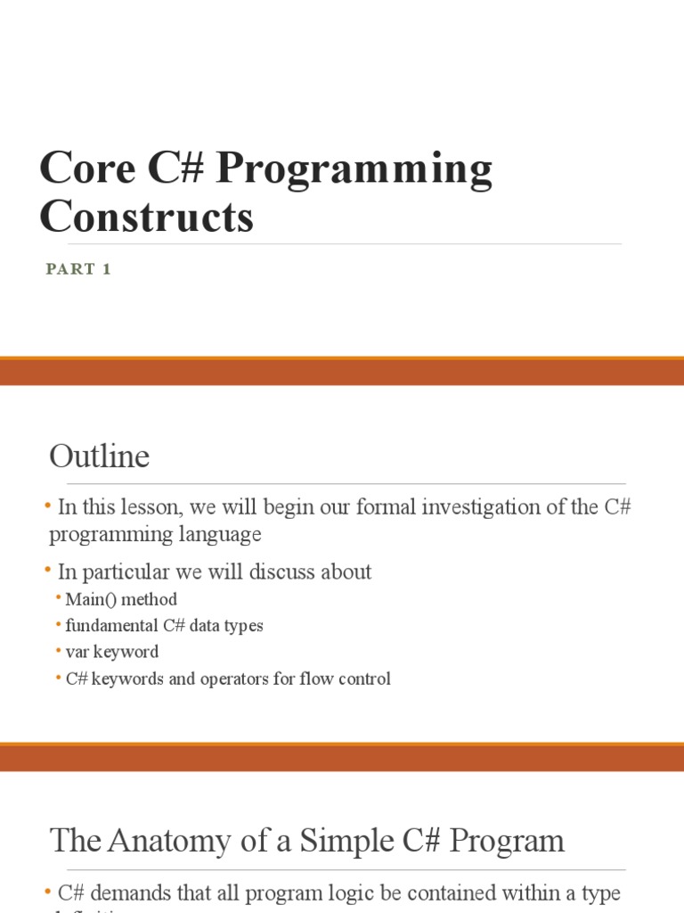 1 Core C Programming Constructs Part I Pdf Parameter Computer Programming C Sharp