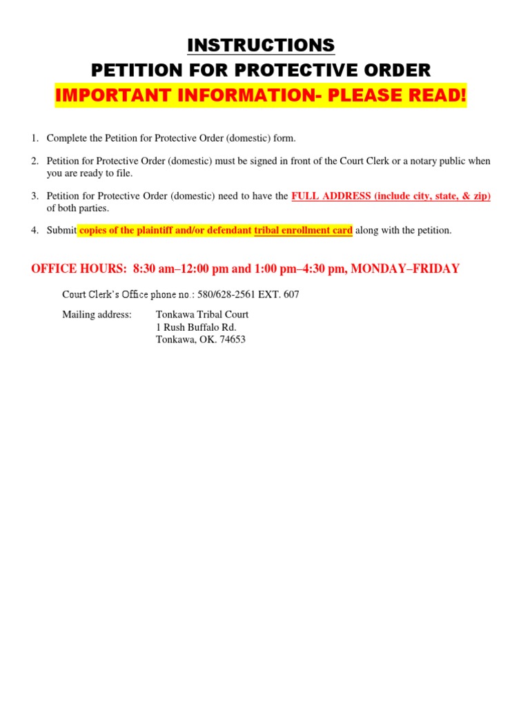 Petition For Protective Order Packet | PDF | Restraining Order ...