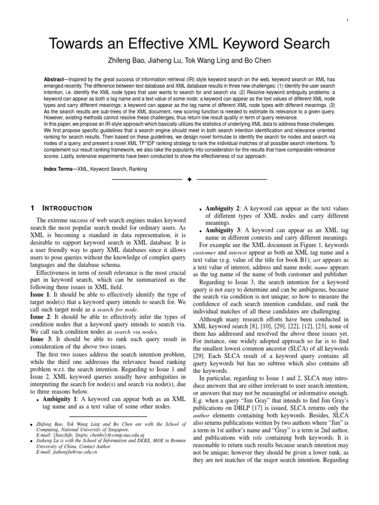 Towards An Effective XML Keyword Search: Zhifeng Bao, Jiaheng Lu, Tok Wang Ling and Bo Chen ...
