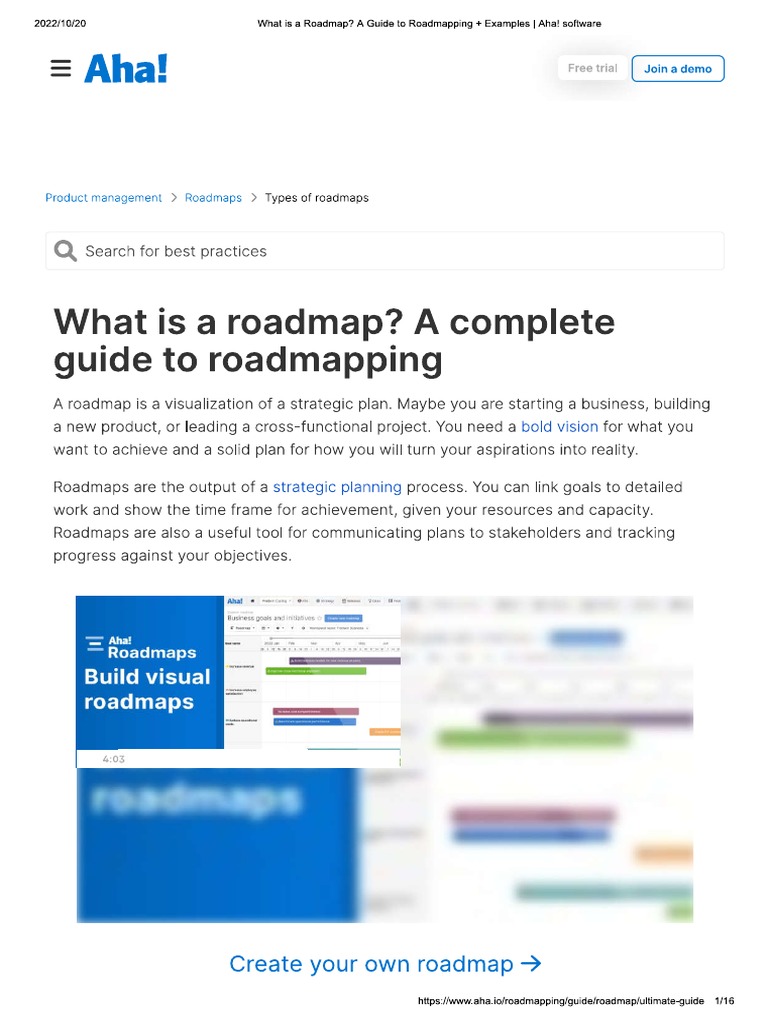 What Is A Roadmap - A Guide To Roadmapping + Examples - Aha! Software | PDF