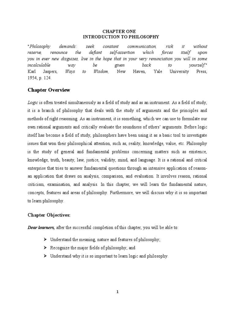 Chapter One Introduction To Philosophy | PDF | Epistemology | Reason