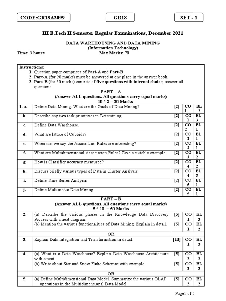 Data Warehousing & Mining Exam 2021 | PDF | Data Mining | Data Warehouse
