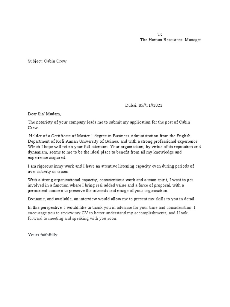 Cover Letter Cabin Crew | PDF