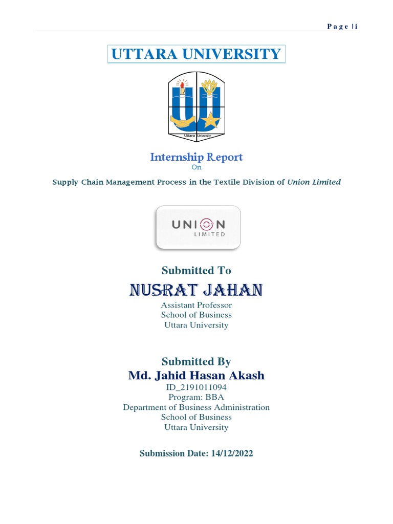 Internship Report On Supply Chain Management Process in The Textile Division of Union Limited ...